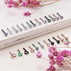 Yaalozei 18g Nose Rings studs for Women Straight Nose ring Surgical Stainless Steel Nose Rings Bar Earrings Pin Bone Stud Diamond Opal Nostril Nose Piercing Jewelry Men Silver Rose Gold Black Rainbow