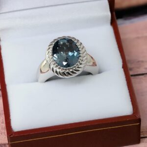 KOKAV 925 Sterling Silver Genuine London Blue Topaz 5-5/8 Ct Oval Statement Ring Size 7