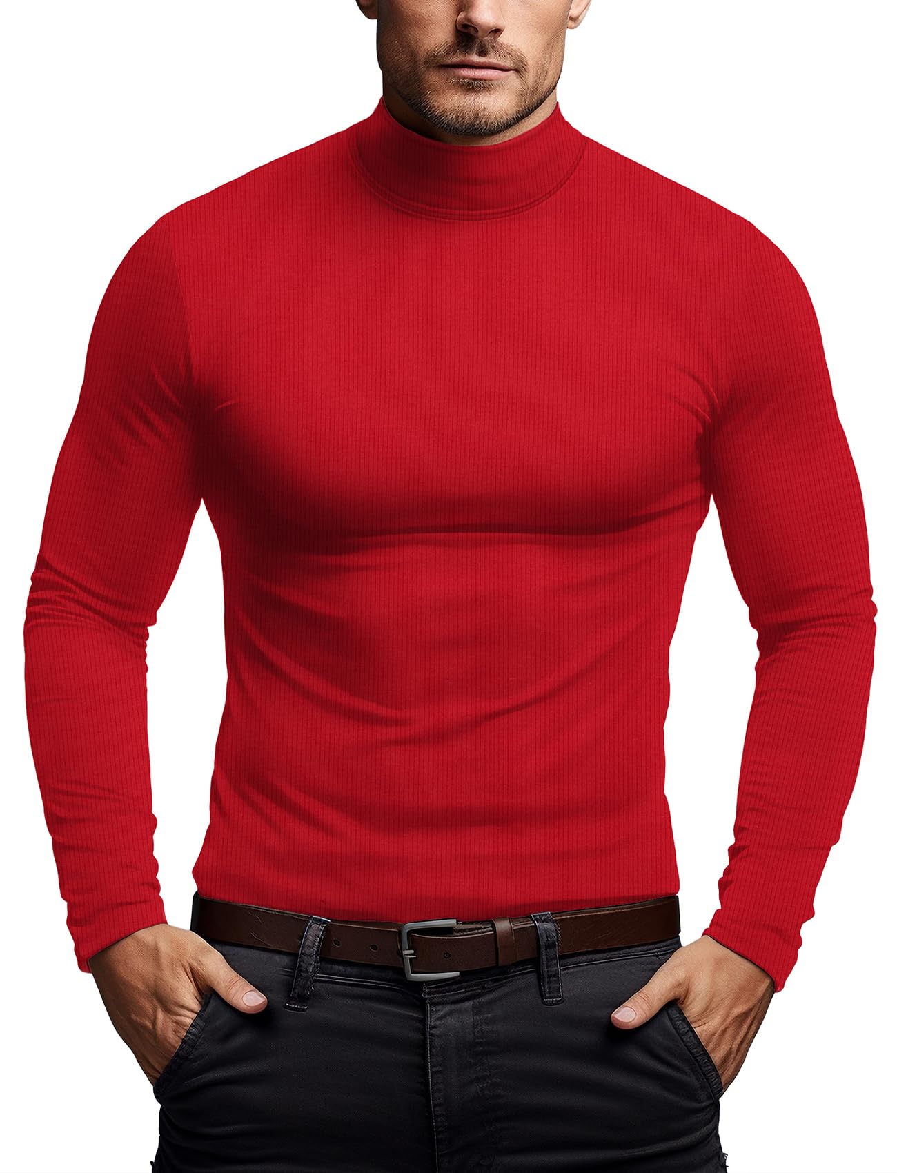 Mock Turtleneck for Men Thermal(Red,XL)