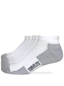 top flite mens womens moisture wicking seamless toe heel tab sport socks 6 pair pack (white, medium)