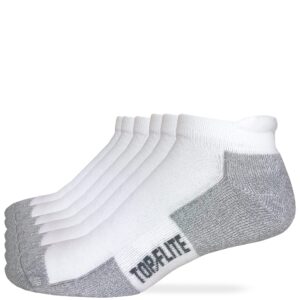 Top Flite Mens Womens Moisture Wicking Seamless Toe Heel Tab Sport Socks 6 Pair Pack (White, Medium)