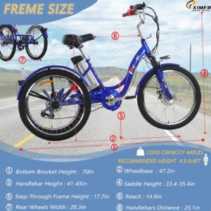 XIMFR 3 Wheel Electric Bicycle 24 Inches Tricycle Bikes Trikes for Adults with Fixed Basket to Use for Shopping Trips（Motor:350W Removable Lithium Battery:48V 13Ah）