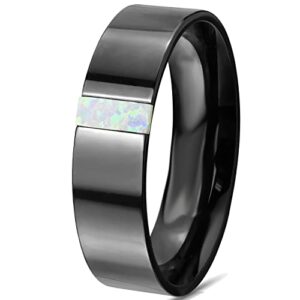 LaRaso & Co His Hers TRIO Wedding Set Titanium Band Sterling Silver White Opal Bridal Engagement Ring Set Him Her 9/6