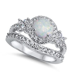 LaRaso & Co His Hers TRIO Wedding Set Titanium Band Sterling Silver White Opal Bridal Engagement Ring Set Him Her 9/6