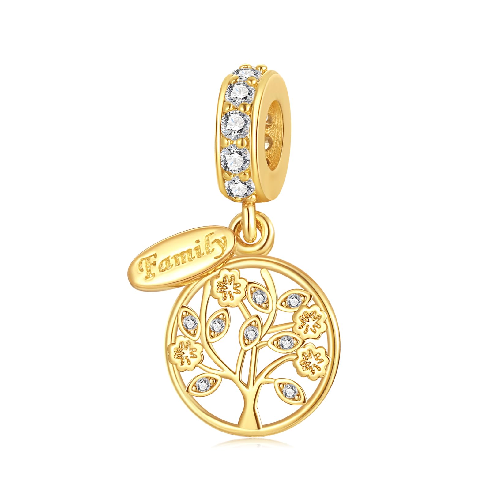 PHCLASY Gold Family Tree Charms for Bracelets and Necklaces 925 Sterling Silver I Love You Pendant Bead Birthday Valentine's Day Jewelry Gifts for Women