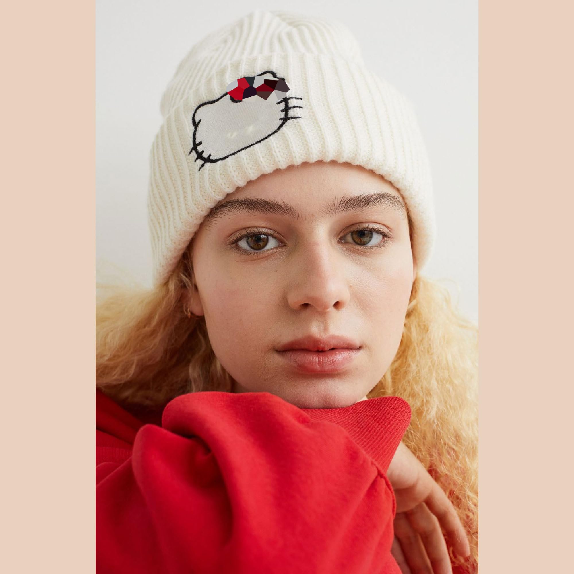 Ohjijinn Anime Beanie Cute Kawaii Beanie Knit Hats, Funny Beanie Hat Winter Skiing Slouchy Warm Cap, Soft Headwear for Women Girls (White)