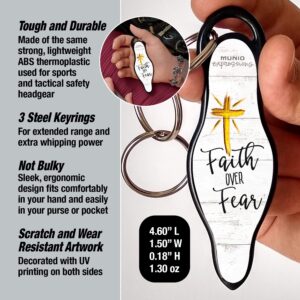 MUNIO Original Self Defense Keychain Kit - Self Protection Personal Safety Essentials, Portable Defense Kubotan, Legal for Airplane Carry - TSA Approved - Made in USA (Faith Over Fear)