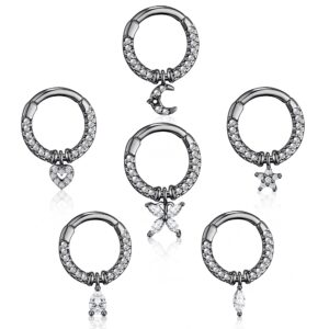 staligue 16g septum clicker rings dangle septum jewelry for women stainless steel septum clicker hinged segment septum rings set butterfly star moon heart cartilage septum piercing jewelry