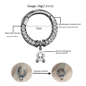 Staligue 16G Septum Clicker Rings Dangle septum jewelry for Women Stainless Steel Septum Clicker Hinged Segment Septum Rings Set Butterfly Star Moon Heart Cartilage Septum Piercing Jewelry