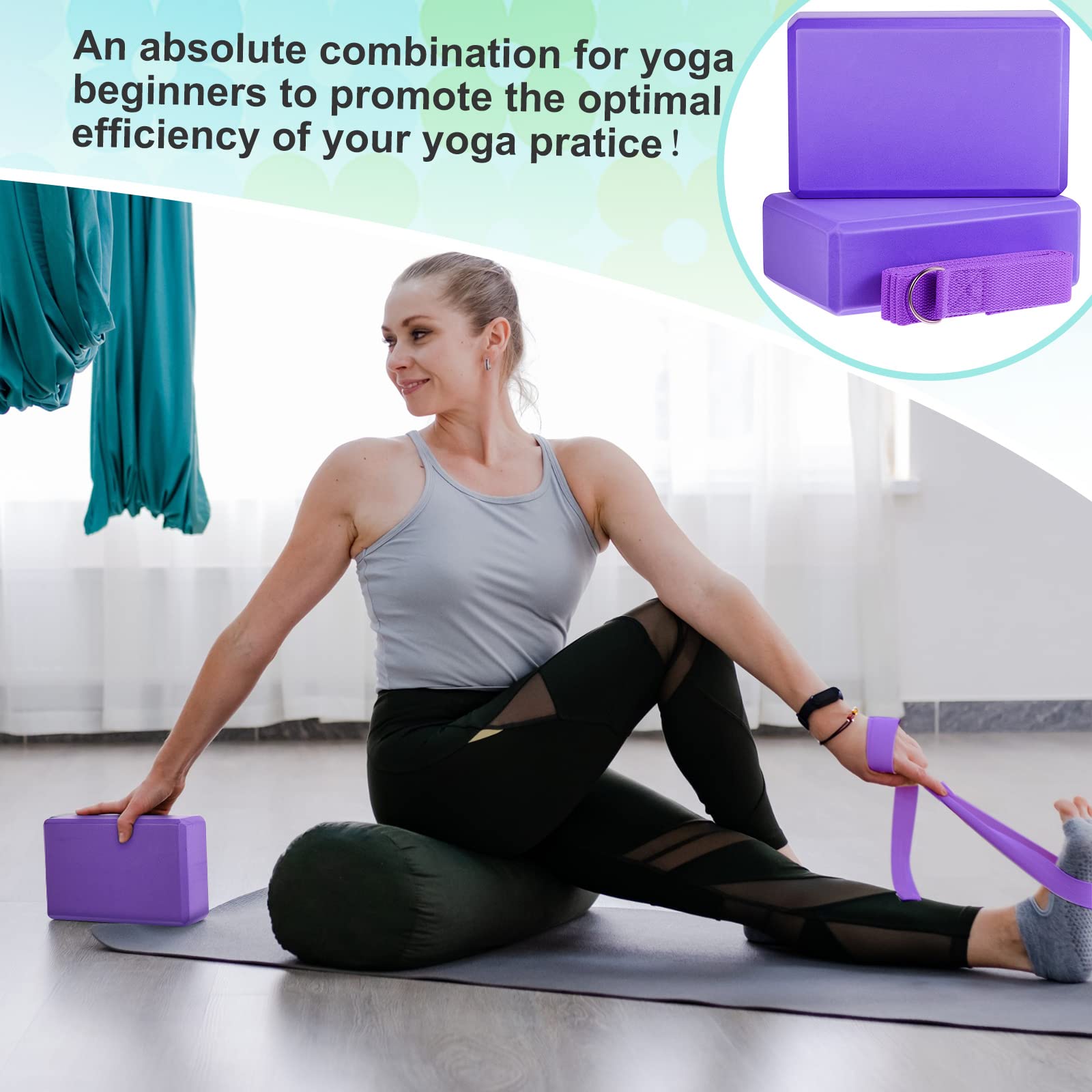 18 Pcs Yoga Block and Yoga Strap Set EVA Foam Yoga Blocks 9 x 6 x 3 Inches Non Slip Yoga Brick 8 ft Yoga Straps for Stretching D Ring Strap for Yoga Pilates Fitness Workout Exercise (Multicolor)