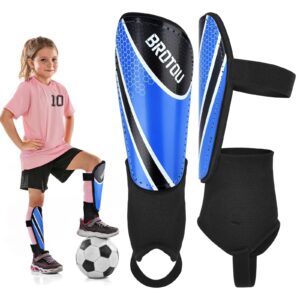 brotou shin guards soccer youth, soccer shin guards for kids 3-15, light weight adjustable straps shin pads protection equipment with ankle and leg calf protection