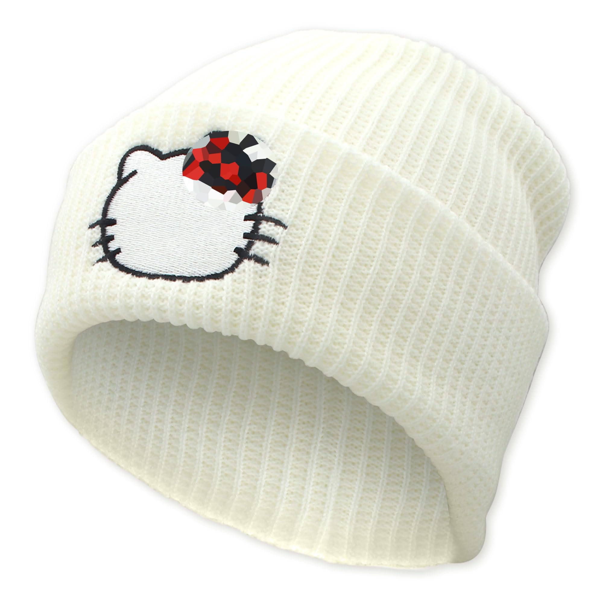 Ohjijinn Anime Beanie Cute Kawaii Beanie Knit Hats, Funny Beanie Hat Winter Skiing Slouchy Warm Cap, Soft Headwear for Women Girls (White)