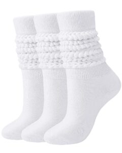 booph slouch socks women knee high scrunch socks for women pack of 3 size 6-11 white