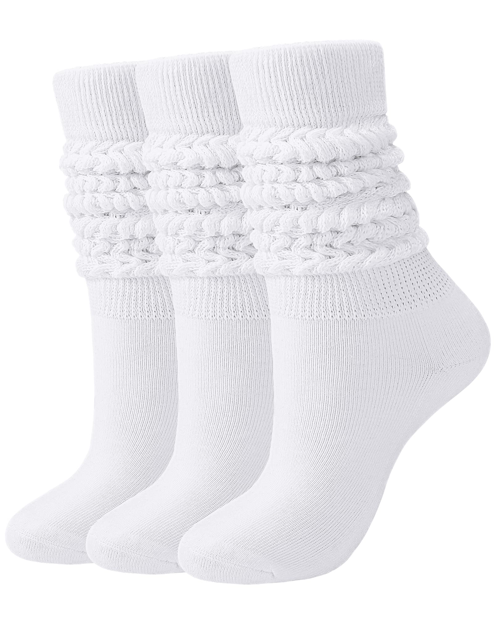 BOOPH Slouch Socks Women Knee High Scrunch Socks for Women Pack of 3 Size 6-11 White