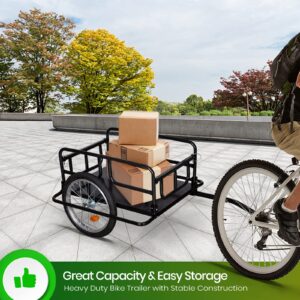 Polar Aurora Bike Cargo Trailer w/Universal Bicycle Coupler, 16'' Wheels, Foldable Bicycle Cart Wagon for Carrying Groceries, Luggage, Tools