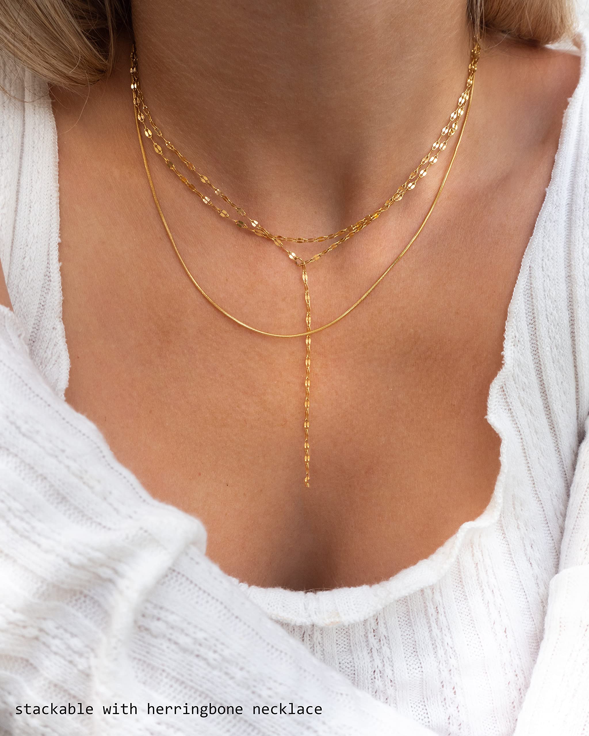 Awvialy Layered Gold Necklaces for Women Dainty Long Gold Necklace 14k Gold Plated Lips Y Chain Necklace Simple Gold lariat Necklace Aesthetic Drop Necklace Cute Choker Necklaces Trendy Gold Jewelry