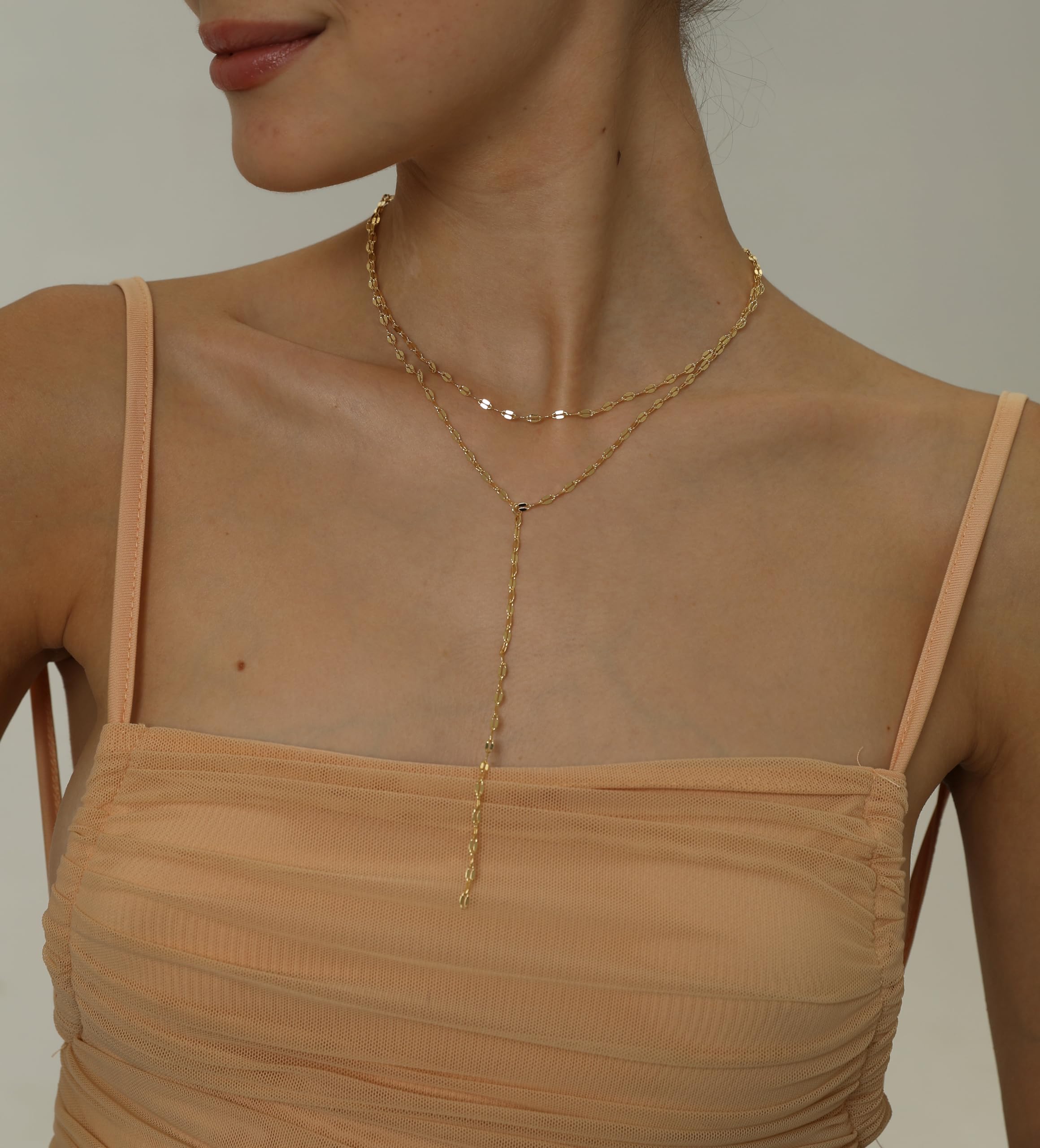 Awvialy Layered Gold Necklaces for Women Dainty Long Gold Necklace 14k Gold Plated Lips Y Chain Necklace Simple Gold lariat Necklace Aesthetic Drop Necklace Cute Choker Necklaces Trendy Gold Jewelry