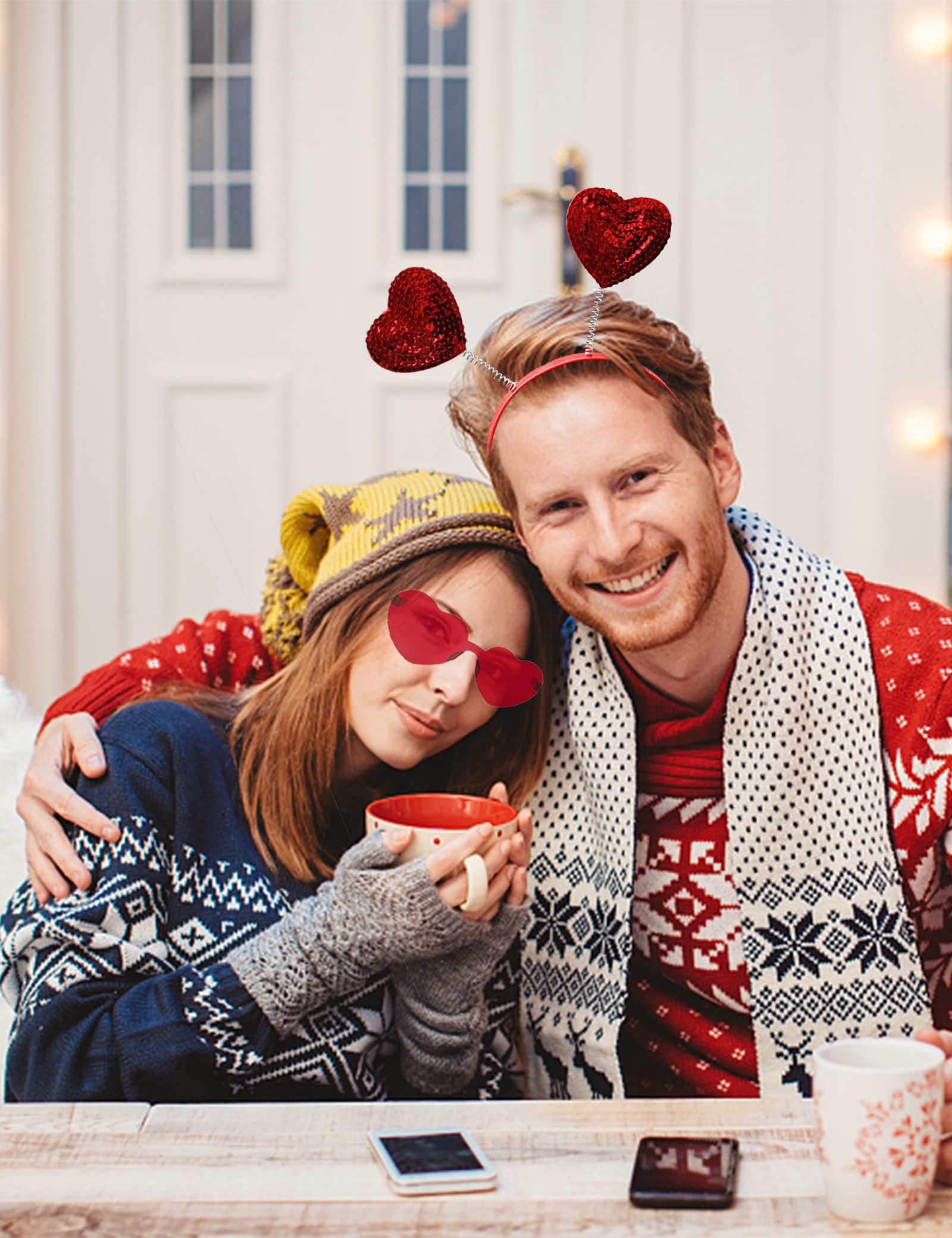 YBHOMINE Red Valentines Day Headband With Heart Sunglasses Heart Shaped Sequin Headband Valentines Hair Accessories for Women and Girls