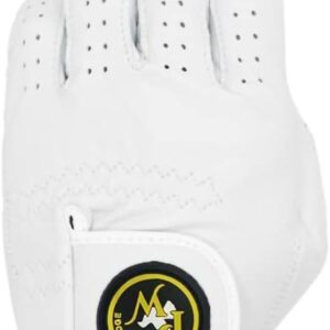 PIGEON WEDGE Leather Golf Glove for Men, Right Handed Golfers, White, Comfortable Design, Maximum Grip, All Weather Golfing Glove, Worn On Left Hand, Breathable, Durable, Gift for Golfers