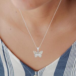 CocoButterFly 925 Sterling Silver Opal Lady Butterfly Necklace, 925 Sterling Silver Exquisite Butterfly Lady Pendant, Birthday Christmas Gift for Wife, Girlfriend and Mother (White)