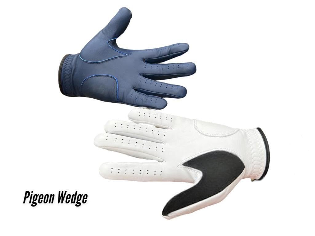 PIGEON WEDGE Leather Golf Glove for Men, Right Handed Golfers, White, Comfortable Design, Maximum Grip, All Weather Golfing Glove, Worn On Left Hand, Breathable, Durable, Gift for Golfers