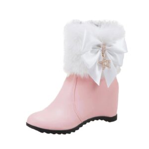 women's wedge ankle booties side zipper outdoor fur lined warm winter boots comfortable shoes for women (pink,9.5)