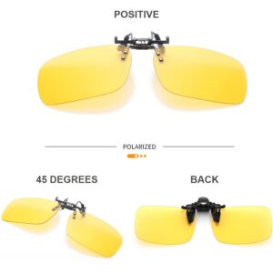 Junsika Polarized Clip On Night Driving Sunlasses for Prescription Glasses Men Women Flip Up Rimless Yellow Sunlasses UV400 Protection