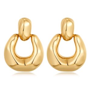 hessawell gold dangle earrings for women statement chunky cut design gold drop earrings door knock shape dangling earrings for women