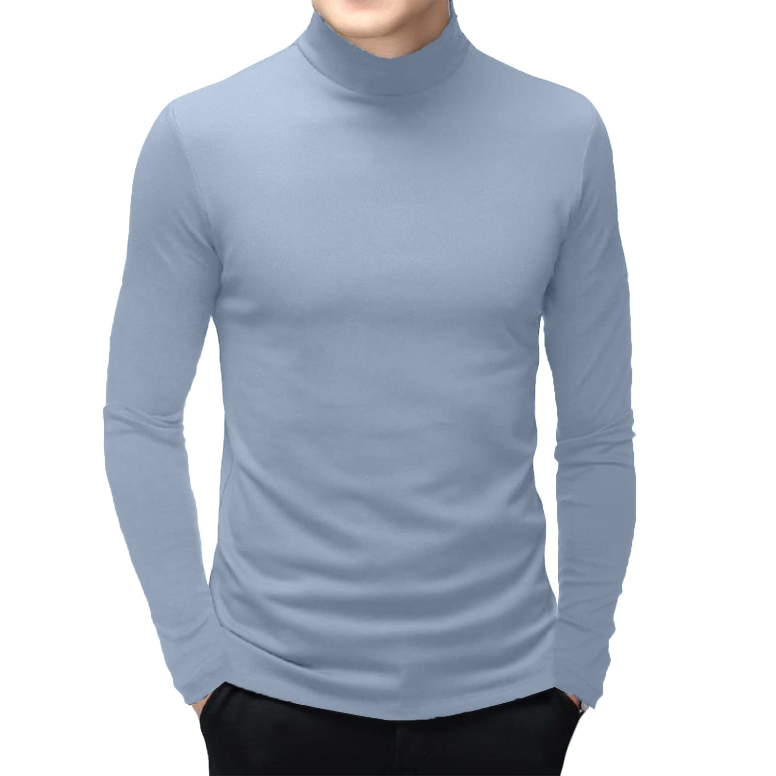 Men's T Shirt Long Sleeve Basic Mock Turtleneck Slim Fit Undershirt Pullover Thermal Solid Tops