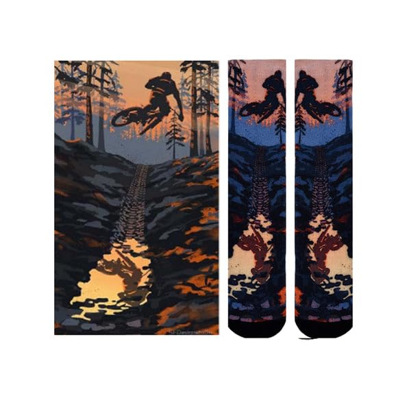 Sierra Socks Mud Bike Pattern CoolMax Socks, Nature Collection for Men & Women Colorful Crew Socks