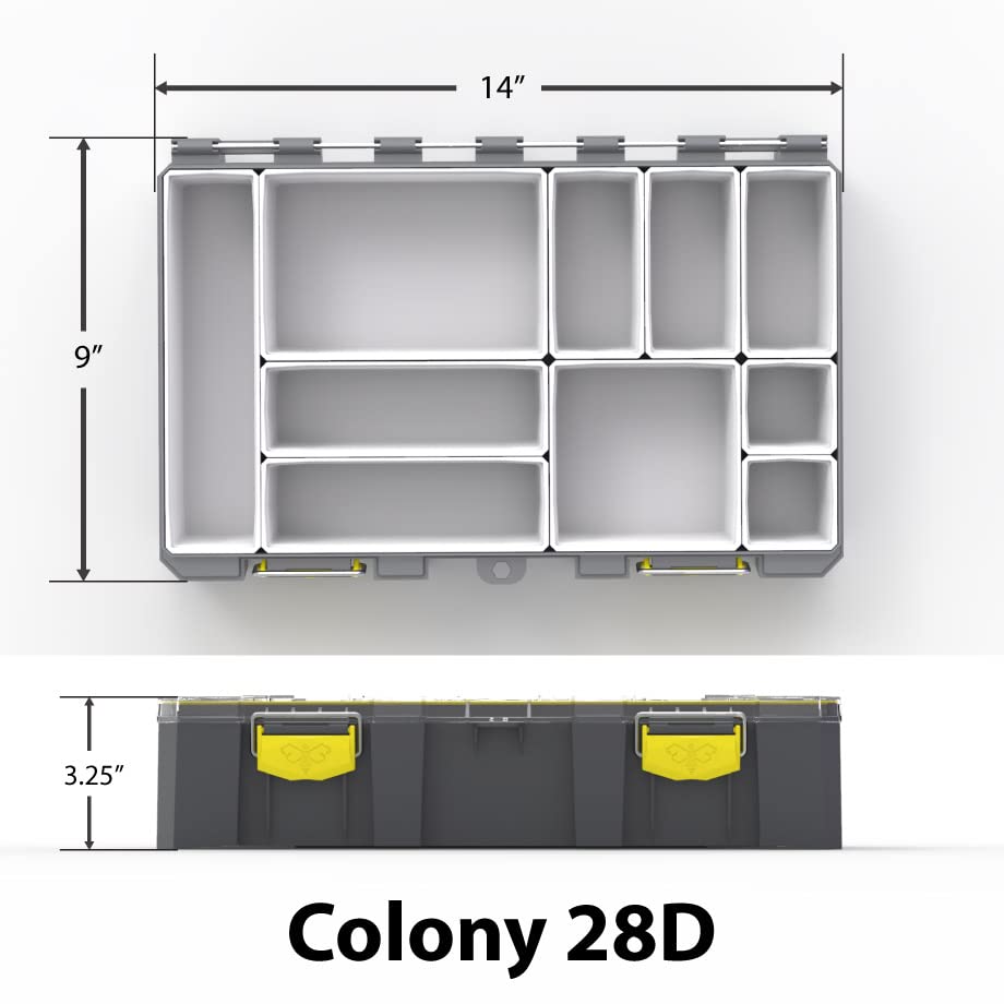 BUZBE Colony 28D (Deep) Modular Tackle Box, Waterproof Tackle Box, Customizable Fishing Box, Plastic Storage Organizer Box, Saltwater Tackle Box, Parts Box, Grey and Yellow