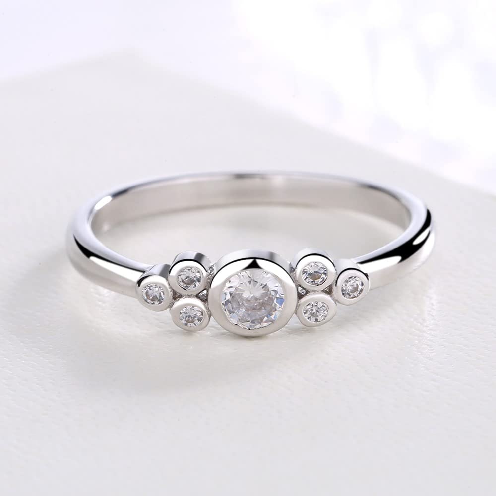 Amy & Annette Sterling Silver Round Ring with Crystals from Genuine - Great Gift Idea for Every Occasion - Size (7 / 21mm L x 2mm W)