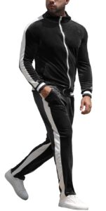 yaogro velour tracksuit sweatsuit set:men's jogging suits full zip casual jackets pants 2 piece outfit athletic workout black