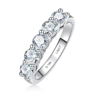 cadyno 14k white gold moissanite half eternity band ring 1.5ct d color lab grown created diamond solid real gold wedding engagement anniversary promise ring for women 7