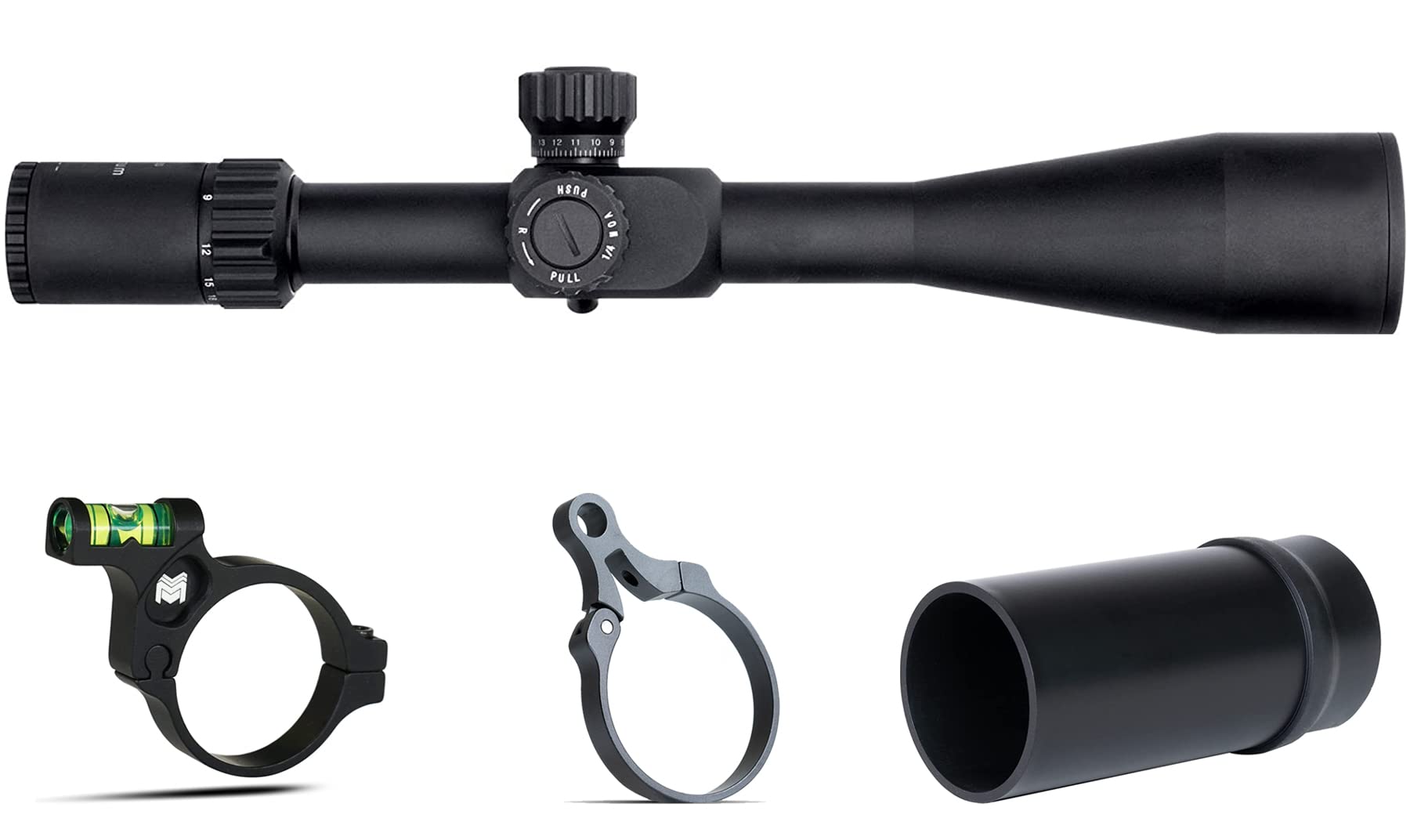 Monstrum G3 6-24x50 FFP Rifle Scope | Rifle Scope Level Bubble | 30 mm Diameter | 44-A Throw Lever | SS-H Scope Sunshade | Bundle