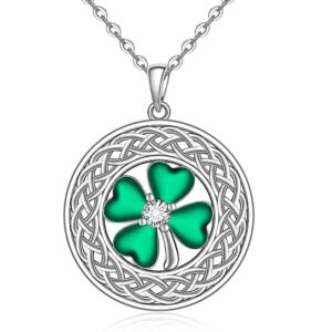 shamrock necklace st patricks day four leaf clover necklaces for women sterling silver celtic knot irish green 4 leaf clover jewelry pendant lucky saint patricks gifts