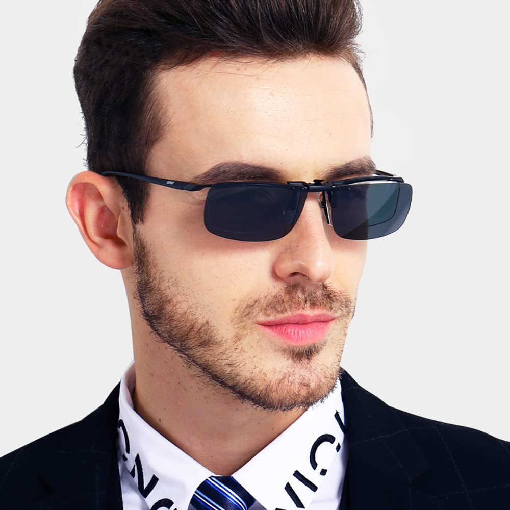 Junsika Polarized Clip On Night Driving Sunlasses for Prescription Glasses Men Women Flip Up Rimless Yellow Sunlasses UV400 Protection