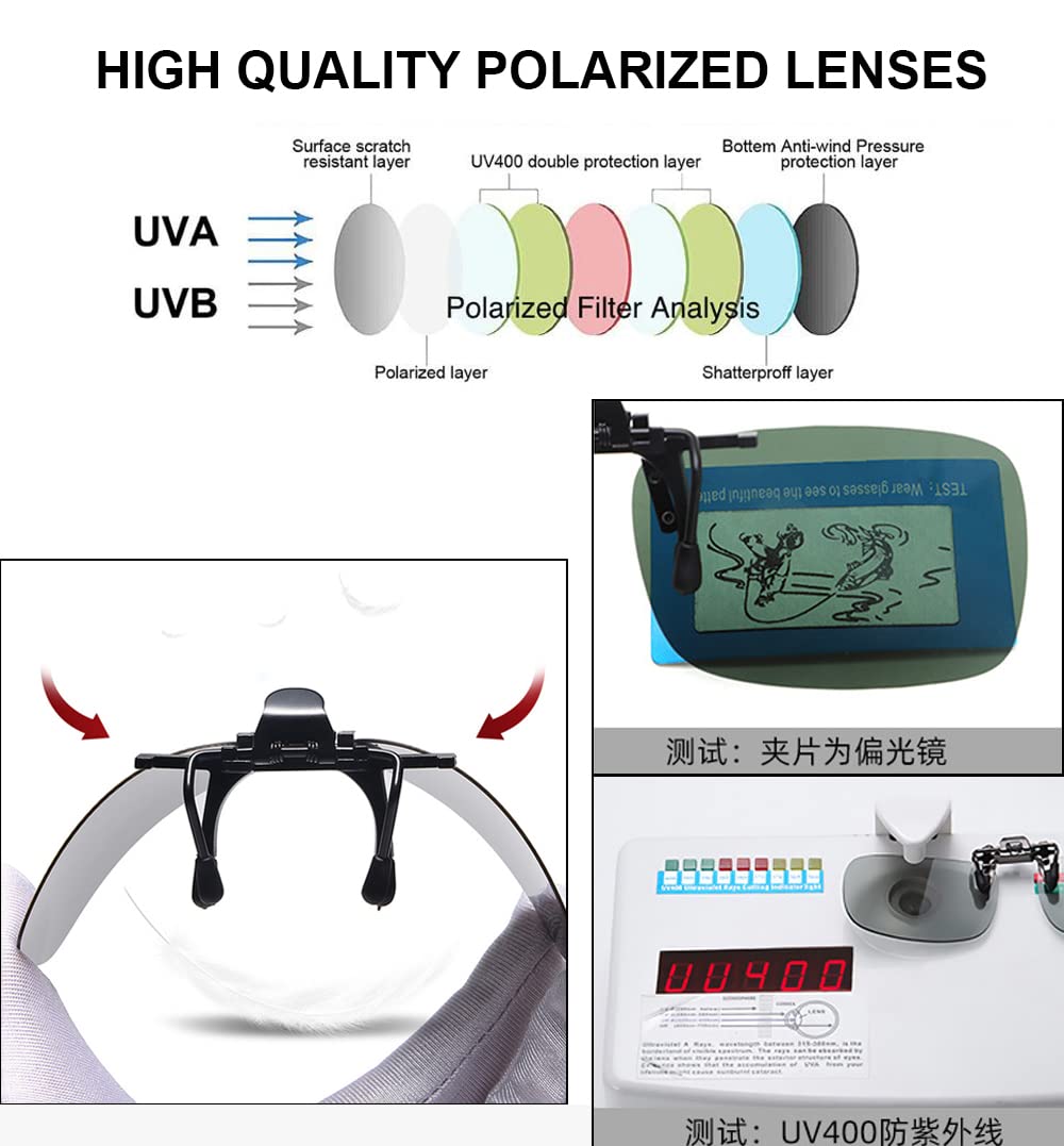 Junsika Polarized Clip On Night Driving Sunlasses for Prescription Glasses Men Women Flip Up Rimless Yellow Sunlasses UV400 Protection