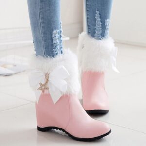 Women's Wedge Ankle Booties Side Zipper Outdoor Fur Lined Warm Winter Boots Comfortable Shoes for Women (Pink,9.5)