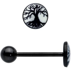 Body Candy 14G Women Anodized Black Glow in Dark Tree of Life Barbell Tongue Ring Body Piercing Jewelry 5/8”