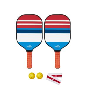 nettie pickleball co - pickleball paddle set of 2 | double pack | lightweight carbon fiber honeycomb core | includes 2 pickleball balls & 2 sweatbands | premium material (bainbridge and bainbridge)