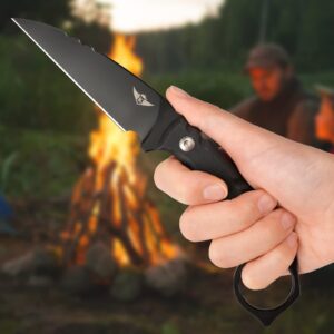 KOMWERO Outdoor Camping Knife, 8.66" Fixed Blade Knife with D2 Steel Black Titanium Coated Blade and G10 Handle, EDC Knife Full Tang with Kydex Sheath for Adventure Survival (Black)