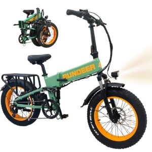 rundeer 750w adult electric bicycle, 20 inch fat tire aluminum frame, maximum speed of 32 miles per hour with samsung high performance batteries 48v front and rear shocks absorption（green）