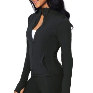 90 Degree By Reflex Womens Full Zip High-Low Running Track Jacket - Black Interlink - Large