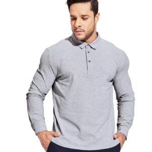 Haimont Polo Shirts for Men Long Sleeve Collared Golf Tshirts, Regular Fit, Heather Grey, L