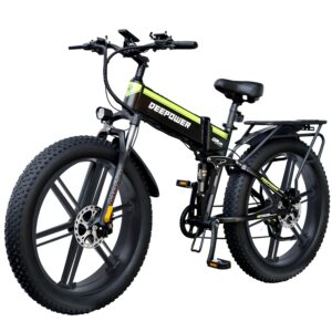 deepower h26pro electric bike, 26" x 4.0 fat tire folding electric bicycle with 2000w motor, 48v 25ah removable battery, max speed 32mph, 7-speed, dual shock absorbers, ebike for adults