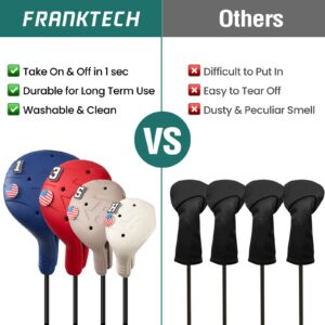 FRANKTECH Golf Club Covers 4pcs and 10pcs Mexico Flag Pins, Plastic Golf Head Covers for Driver Fairway Woods Hybrid, Driver Headcover Fit All Right-Handed Golf Clubs, Easy On Off, Washable, Funny