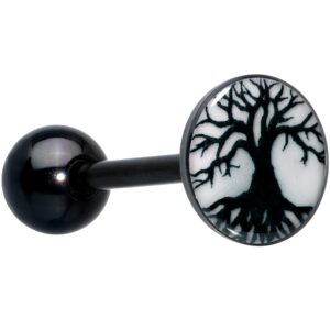 body candy 14g women anodized black glow in dark tree of life barbell tongue ring body piercing jewelry 5/8”