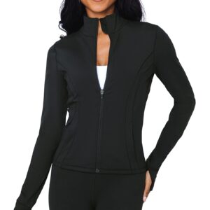 90 Degree By Reflex Womens Full Zip High-Low Running Track Jacket - Black Interlink - Large