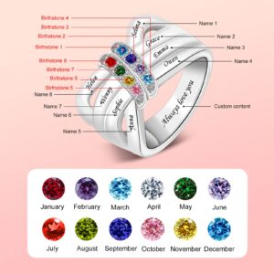 MissNaNa Custom Mother Rings with 1-8 Birthstones & Names Free Engraving Personalized Birthstone Ring Mom Birthstone Ring for Women Wife Grandma